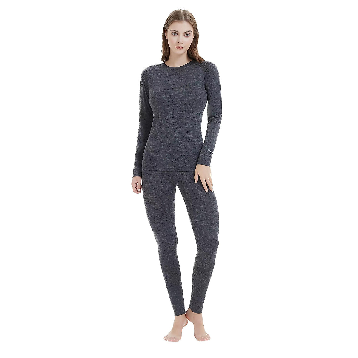 Iguana Womens 100% Merino Wool Base Layer Sets for Ski Lightweight Thermal Underwear Heather Grey