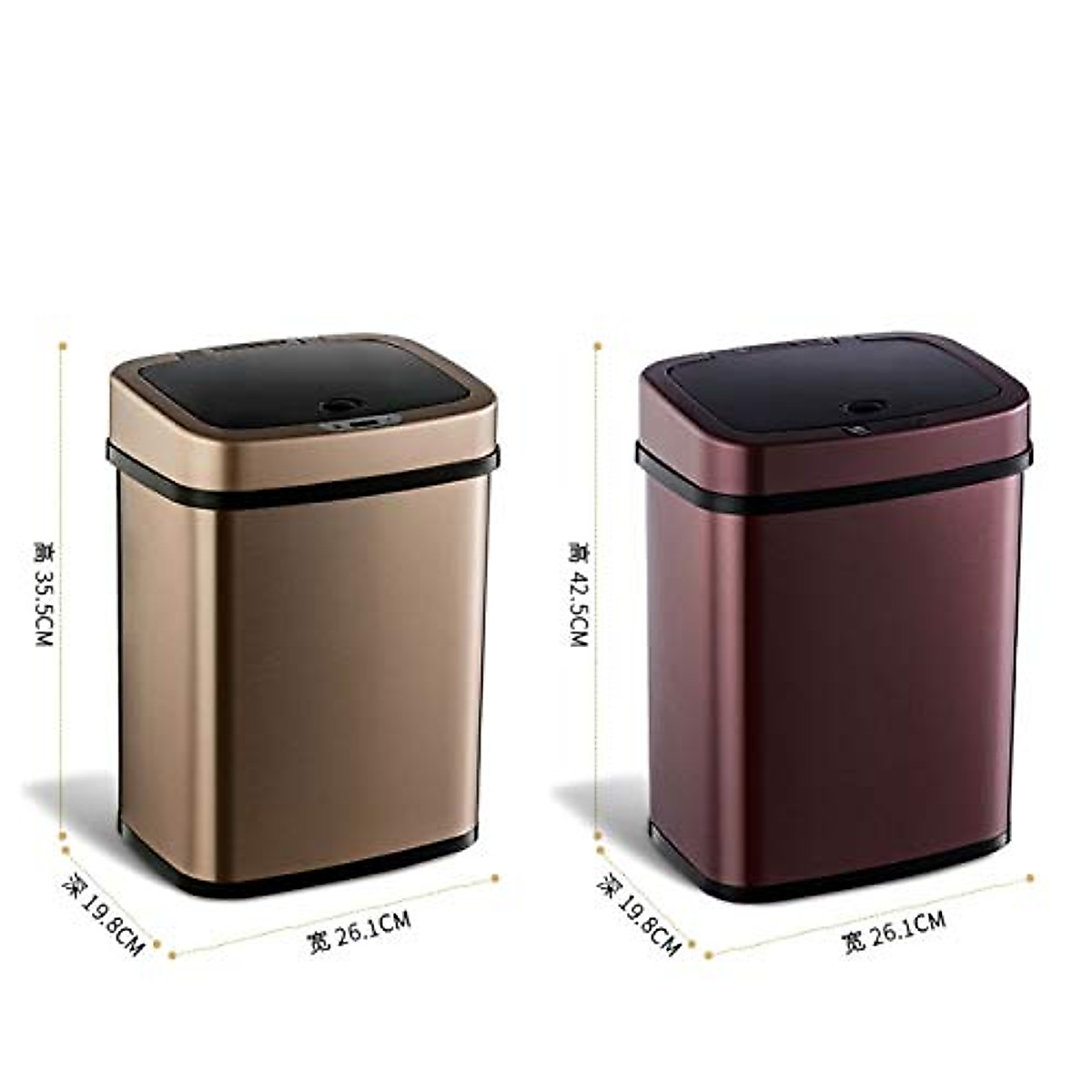 WENLII Smart Sensor Trash Can Stainless Steel Square Waste Bin Garbage Bin Office Rubbish Bin Gold 12L from (Color : D)