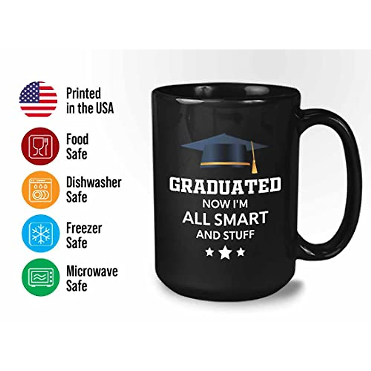 Flairy Land Graduation Coffee Mug 15oz Black - All Smart and Stuff - Graduation Gifts for Her Senior Graduation College Student College Graduate Classmate MBA Grad