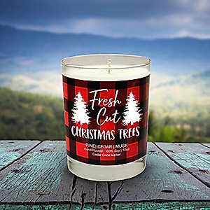 Fresh Cut Christmas Trees, Pine, Cedar, Musk, Buffalo Plaid Christmas Scented Soy Candle, 10 Oz. Candle, Made in The USA, Decorative Holiday Candles, Best Smelling Christmas Candles for Home
