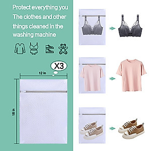 3-Pack Mesh Laundry Bags for Washing Machine - Ideal for Delicates, Lingerie, Bras, and Shoes - Resistant, Breathable, and Zippered Wash Bag for Travel and Home (12 x 16 Inches)
