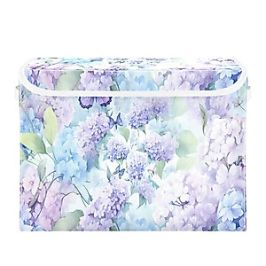 senya Baskets Collapsible Storage Bins with Lids, Purple Hydrangea Butterfly Storage Boxes Clothes Baskets for Organizing, B06D22020
