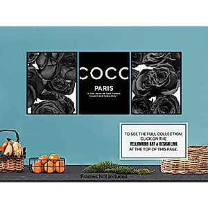 Motivational Inspirational Quote Set - Glam Wall Decor Artwork - Fashion Design Home Art - Bedroom, Living Room, Bathroom, Office - Luxury Gift for Women, Fashionista - Black Roses Set - UNFRAMED