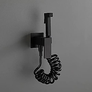 MINJING Wall Mounted Toilet Shower Spray Mixer Set Black Hot and Cold Hand Held Sprayer Toilet Attachment Multifunction Single Handle Bidet Sprayer Kit for Toilet,Spring Hose