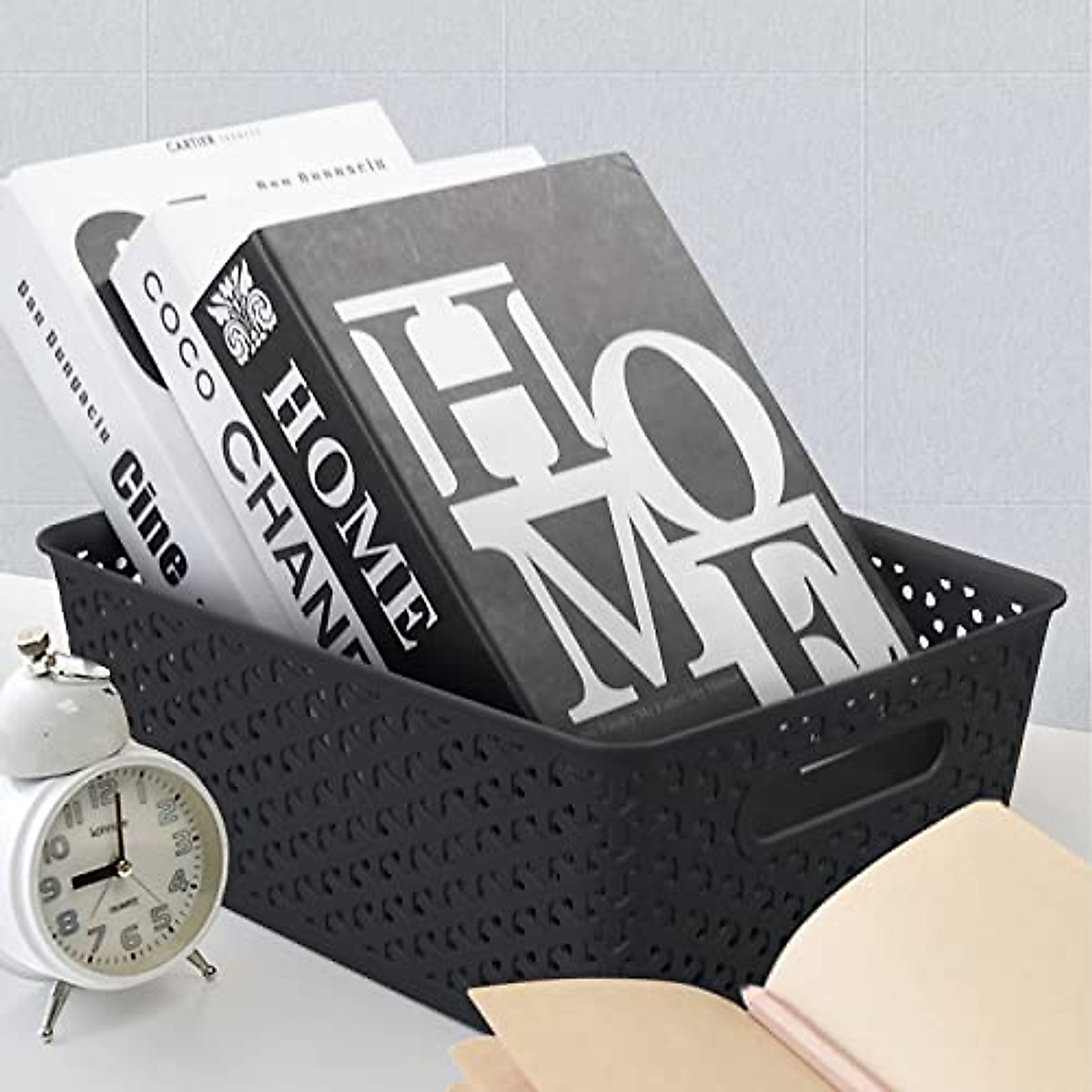 Teyyvn Plastic Storage Basket, 11.6" x 8.9" x 4.7", Pack of 4, Dark Gray