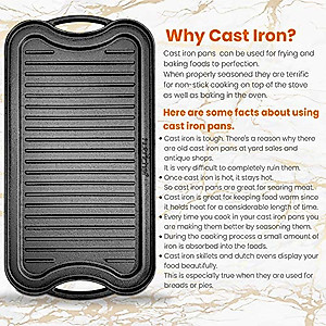 NutriChef Reversible Plate-PFOA & PFOS Free Oven Safe Flat Cast Iron Skillet Griddle Grilling Pan w/Scraper for Electric Stovetop, Ceramic NCCIRG64, BLACK
