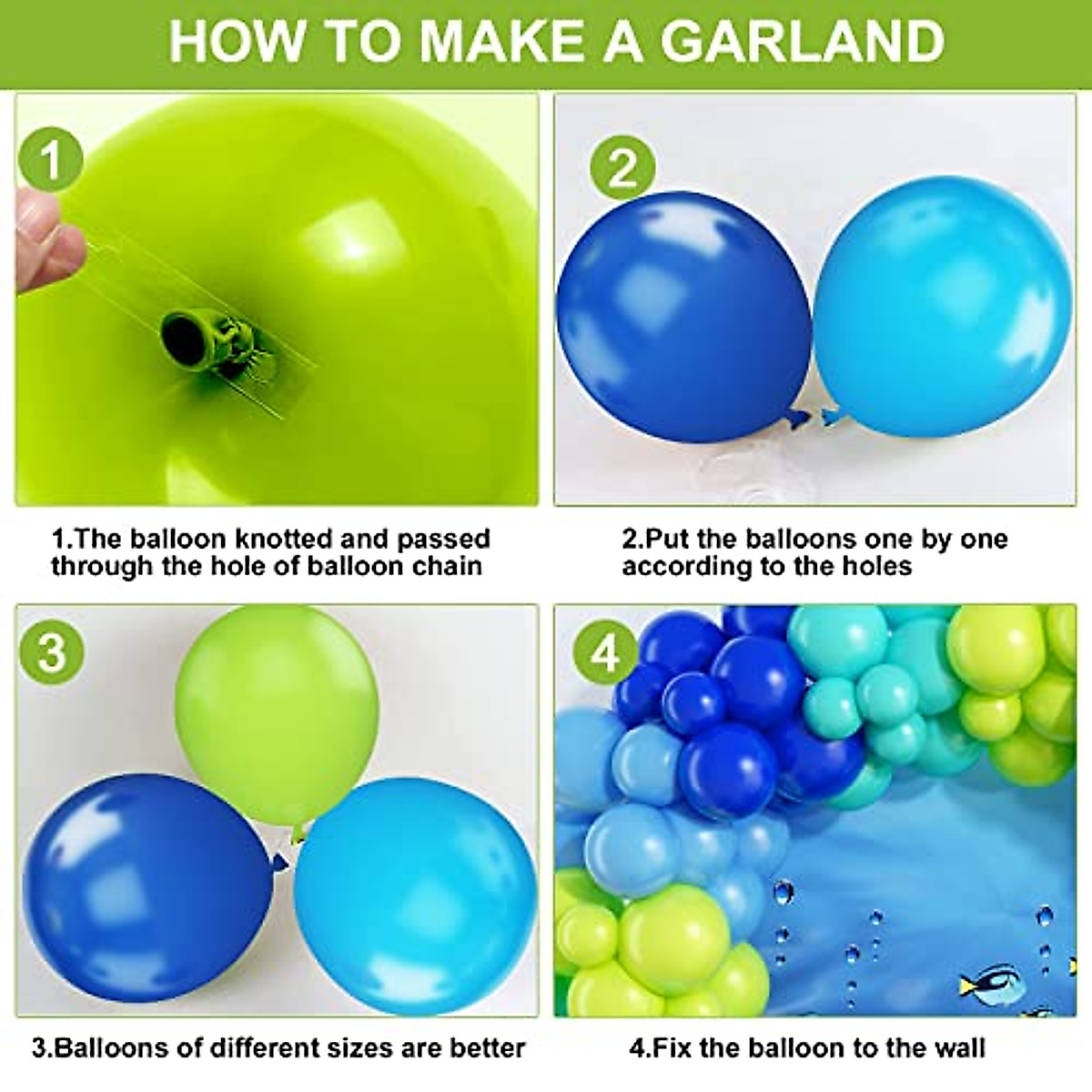 Blue Green Balloon Arch Kit, Ocean Theme Birthday Balloons 5 10 inch Blue Green Latex Party Balloons Garland Kit for Baby Shower Decorations Ocean Bachelorette Graduation Party Home Decorations