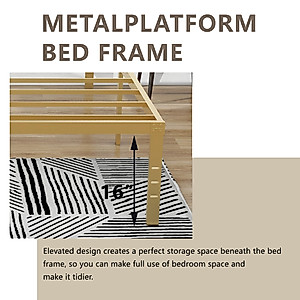 WJORATA 18 Inch Full Bed Frame Metal Platform No Box Spring Needed Noise-Free Easy Assembly Gold