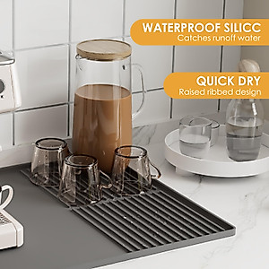 Silicone Coffee Mat with Raised Edges, ,24'' X 16'', Coffee Bar Mat for Countertops, Coffee Bar Accessories Fit Under Coffee Maker Espresso Machine, Dish Drying Mat