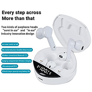 SUN RAIN Wireless Earbuds Bluetooth with Microphone Headphones 5.3 Noise Canceling 30H Playtime IPX5 Waterproof LED Power Display Headset Charging Case for Sports/Work/Game(White)