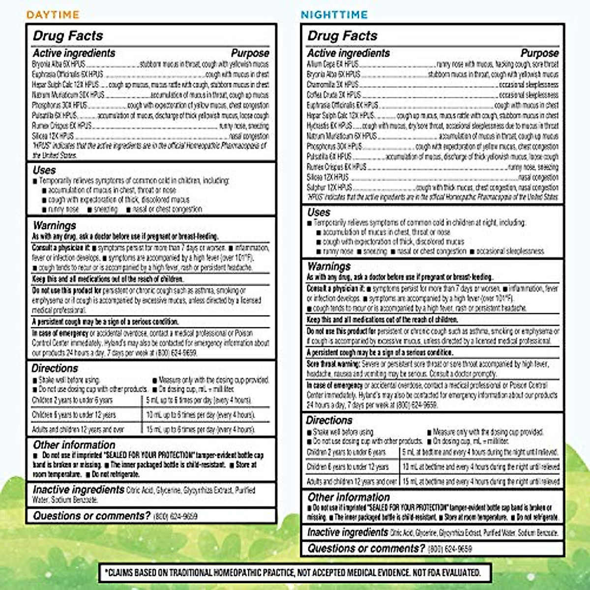 Kids Cold Medicine and Mucus Relief for Ages 2+, Hylands 4 Kids Cold 'n Mucus, Day and Night Value Pack, Syrup Cough Medicine for Kids, Nasal Decongestant and Allergy Relief, 4 Fl Oz (Pack of 2)