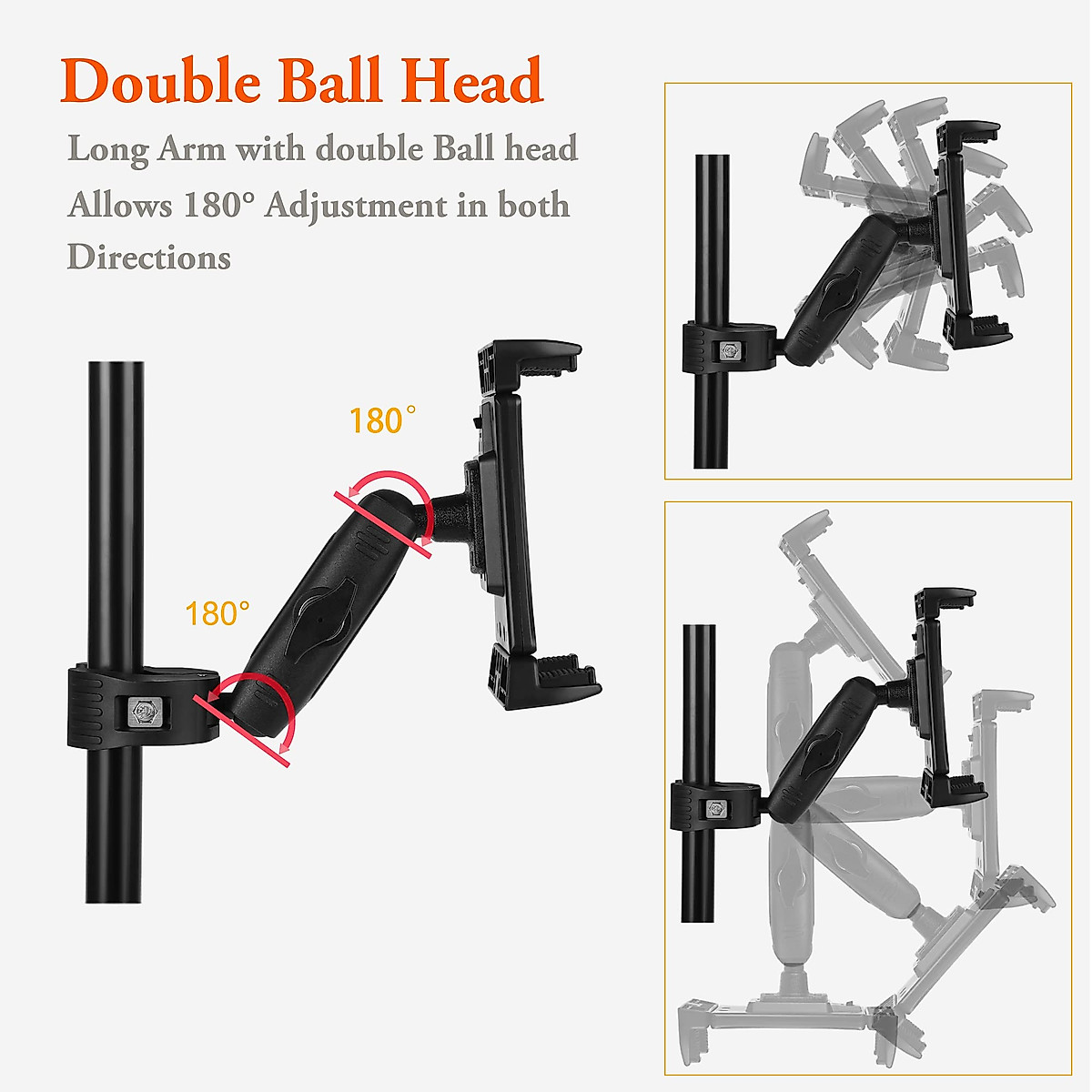 Peastrex Ipad Holder for Mic Stand, Tablet Phone Holder Micophone Music Stand Mount Adjustable Rotatabe with Super Handle Clamp for iPad Pro 12.9 Air Mini, Android, 4 to 13.5inch iPhones and Tablets