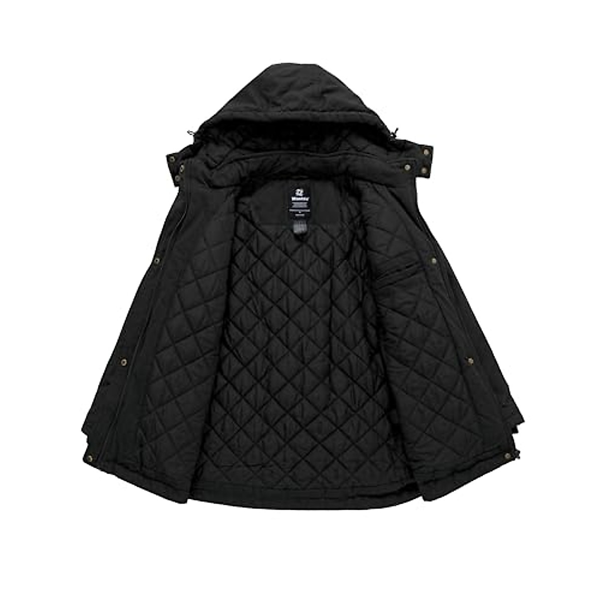 wantdo Women's Warm Thickened Parka Jacket with Removable Hood Black, XL