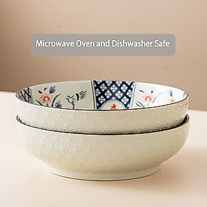 Ceramic Pasta Bowls，9.25 inch Large Salad Bowls,deep 2.76inch,72oz,Set of 3,Microwave and Oven Safe,Dishwarebowls for Serving Dinner, Salad, Soup, Oatmeal, Mix-Match Pattern, Gift