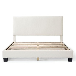 BOWERY HILL Modern Boucle Fabric Mattress Ready Queen Bed in White