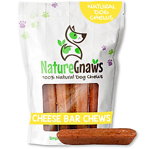 Nature Gnaws Chicken Cheese Bar Chews for Dogs (4 Count) – Hard Long Lasting for Aggressive Chewers - Rawhide Free Dog Chew Bones - Yak Alternative