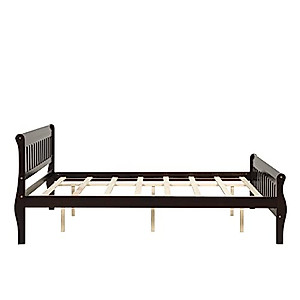 Prohon Queen Platform Bed with Vertical Openwork Design Headboard & Footboard, Large Underbed Storage Space, Simple Style Wooden Bedframe for Kids Teen Adults, No Box Spring Needed, Espresso