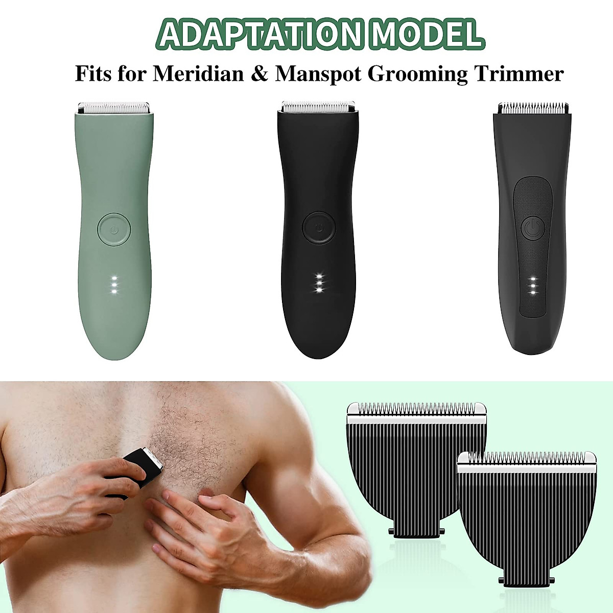 2 Pack Replacement Blades for Meridian Trimmer, Hygienic Ceramic Replacement Blades Compatible with Meridian Body Trimmer (Onyx & Sage), Black