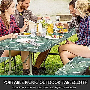 Capslpad 6 ft Picnic Table Cover with Bench Covers with Elastic Edges Waterproof Polyester Tablecloth with Seat Covers for Picnic Table Bench Camping Indoor Outdoor Patio Garden,Tropical Palm Leaves