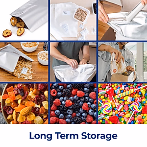 MAGOR 100 pcs Mylar Bags for Food Storage with Oxygen Absorbers +Labels ,1 Gallon 10x15(25pcs),1Quart 7x10(35pcs),small 4x6(40pcs) Stand Up Zipper Resealable Bags heat sealable for long term storage