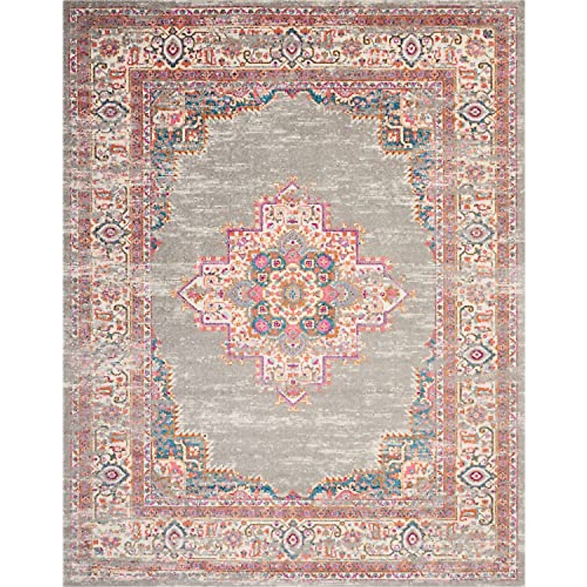 Nourison Passion Grey 8' x 10' Area-Rug, Boho, Traditional, Easy-Cleaning, Non Shedding, Bed Room, Living Room, Hallway (8x10)