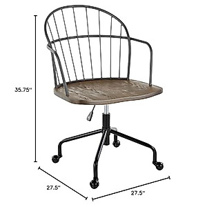 LumiSource Riley Adjustable Office Chair, Home Office Chair with Wheels, Wooden Desk Chair, Black Office Chair, Computer Chair, Home Office Desk Chair Comfy, Farmhouse Chair