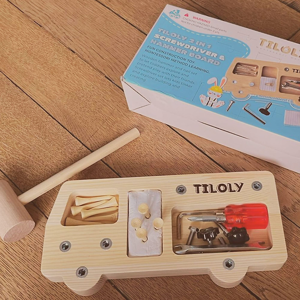 Montessori Toys for 3 Year Old and Up - Real Life Tools Wooden Toy Hammer & Screwdriver Board Set - Fine Motor Skills Toys for 3-5 Year Old Montessori Toys for 4 Year Old Busy Board for Toddlers 3-5