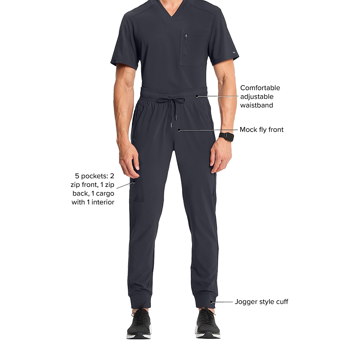 Infinity Cherokee Men's Jogger Pants with Drawstring Waist Mid Rise 5 Pockets Bottoms CK004AS, L Short, Pewter