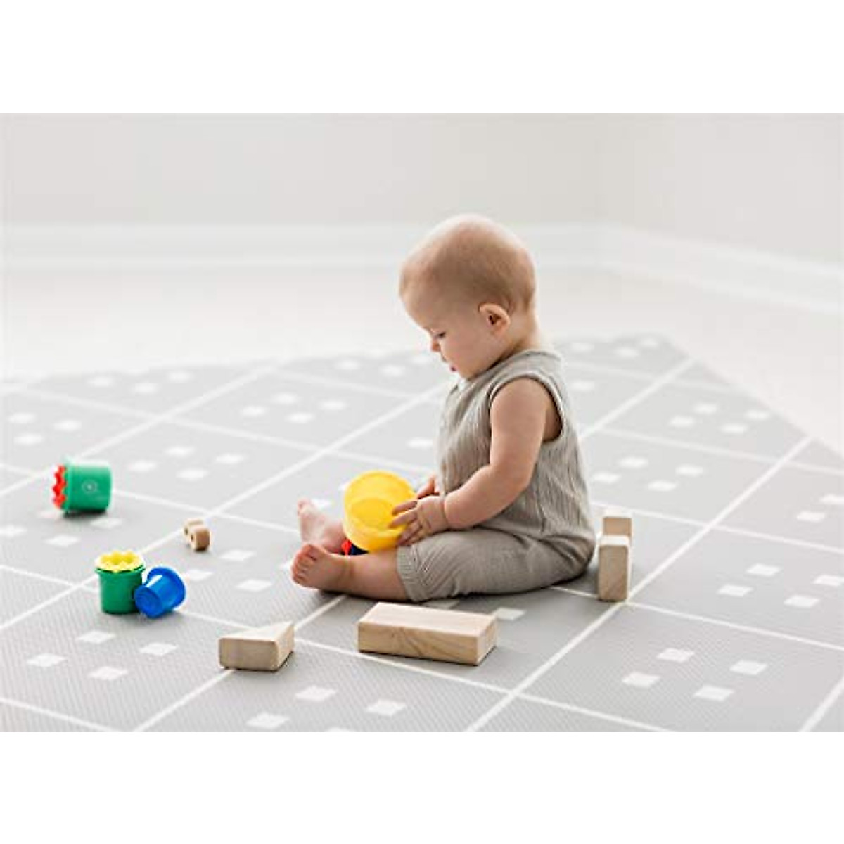 Baby Play Mat | One-Piece Reversible Foam Floor Mat | Large | Eco-Friendly | Extra Soft | Non-Toxic | Baby | Toddlers | Kids (Grey Dash + Diamond, Large)