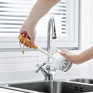 SUBEKYU Bottle Brush, Baby Bottle Brush with Nipple and Straw Cleaner Set for Cleaning Water Bottle, Gray+ White