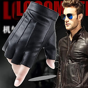 LJCZKA Fingerless Driving PU Leather Gloves Outdoor Sport Faux Half Finger with Anti-Slip Layer Glove for Men Women