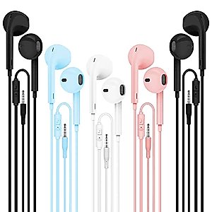 Earbuds Wired with Microphone: 5 Packs in-Ear Headphones, Heavy Bass Stereo Noise Isolating, Earphones Compatible with iPhone and Android Devices, iPad, MP3, Fits All 3.5mm Interface Devices