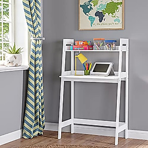 RiverRidge Kids Desk with Ladder Shelf - White Writing Table for Homework, Arts & Crafts - Spacious Tabletop with Open Shelf - Compact Design - Easy Assembly Kids Table for School-Age Children