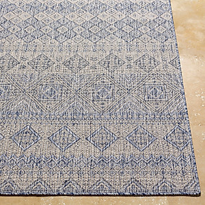 BoutiqueRugs Tominhao Bohemian, Transitional Area Rug - Outdoor Safe - Pale Blue, Tan, Navy - 7'10" x 10'