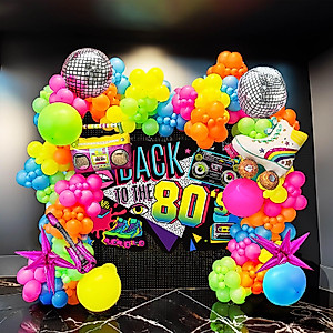 80S Music Themeballoon garland arch kit 150pcs hot pink blue green with guitar disco ball star mylar balloon for back to 80s 90s retro disco Birthday party graduation decorations