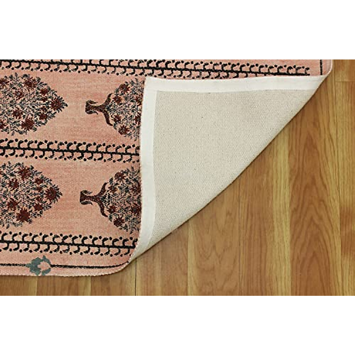 Casavani Indian Handmade Cotton Dhurrie Floral Beige Area Rug Floor Carpet For Doormat Best Uses For Bedroom,Living Room,Dining Room,Kitchen,Hallway Enterway 3x5 4x6 5x8 6x8 9x9 Feet Square