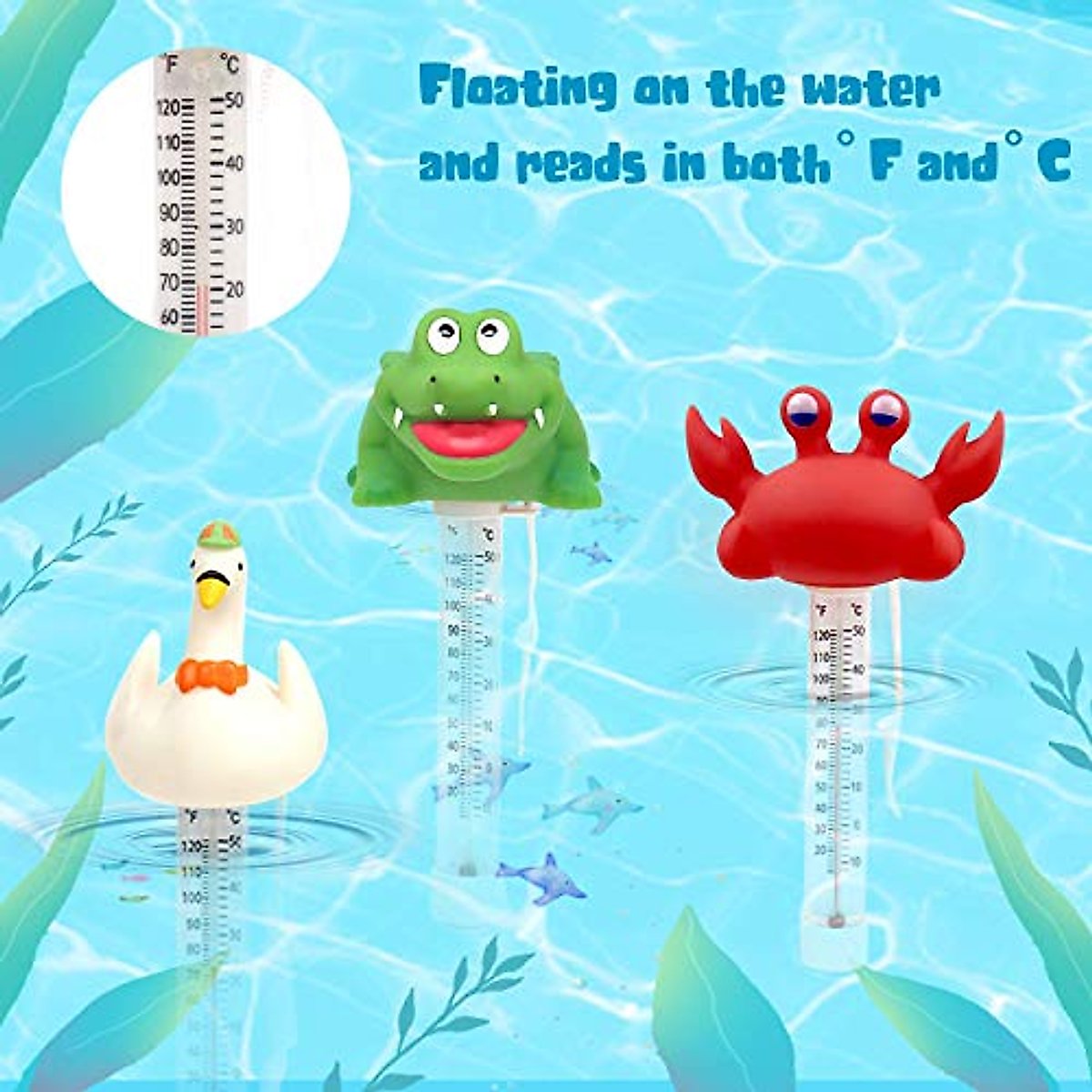 XY-WQ Floating Pool Thermometer, Large Size Easy Read for Water Temperature with String for Outdoor and Indoor Swimming Pools and Spas (Crab)