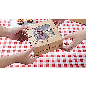 ST.LORIAN 15 Packs Bakery Cupcake Boxes with Window and Inserts 4 Holders,Twine and Stickers,6x6x3 Inch Food Grade Kraft Cookie Boxes for Muffins,Small Cakes,Cupcakes(15 Packs, Kraft)