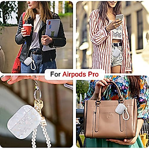 Glitter Case for Airpod Pro 2019 Cute with Pearl Bracelets Keychain,Sparkle Bling Shell for Women Girls Soft TPU Shockproof Protective Skin Cover Compatible for Airpod Pro-White