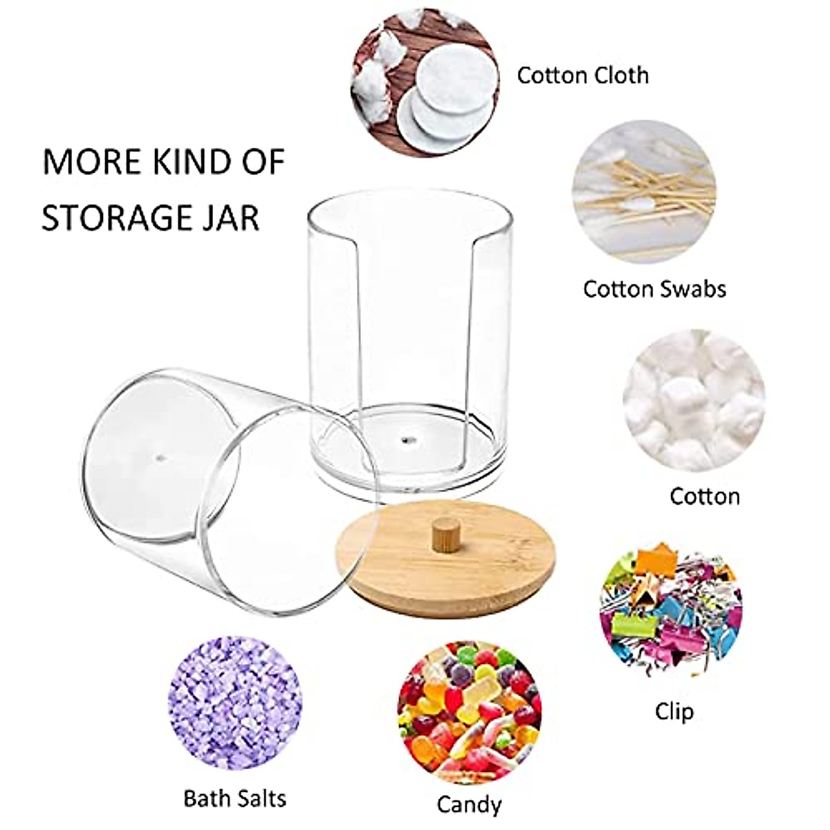 Qtip Holder Bathroom Jars Set for Cotton Ball, Restroom Organizer Canisters for Floss Pick Dispenser & Makeup Pad, Clear Acrylic S White B HKAKRSN234 Cotton Pad Holder