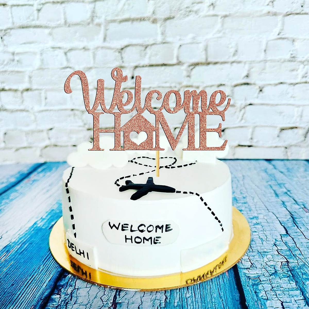 Welcome Home Cake Topper, Home Sweet Home, Welcome Back, Family Housewarming/Retirement/New Baby Party Decorations Supplies, Rose Gold Glitter