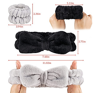 Celosia 6PCS Spa Headband and Wristband Set, Skincare Makeup Headband for Washing Face,Towels Wrist band for Women Girls Prevent Liquid Spilling from Arms (Black+Grey)