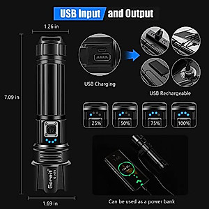 Goreit Flashlight High Lumens Rechargeable, 950000 Lumen Led Flashlights XHP70.2 USB Super Bright Flash Light Battery Powered, Powerful Handheld Flashlights for Emergencies Camping, IP67 Waterproof