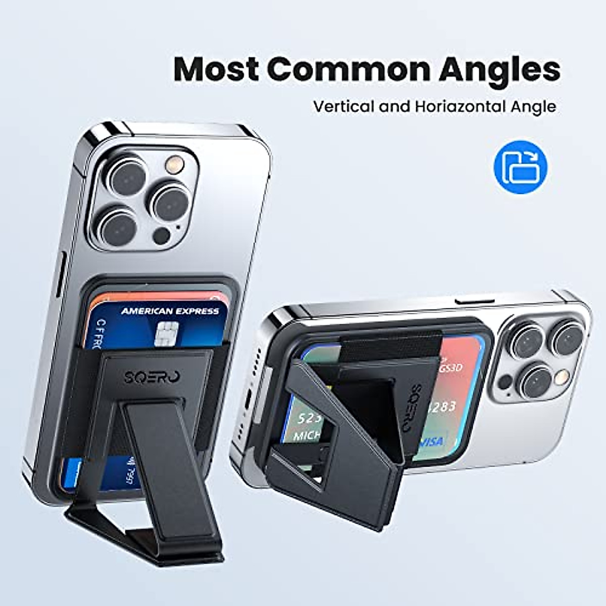 SQERO Magnetic Card Wallet with Foldable Stand for iPhone, Leather Magnetic Wallet for iPhone 14 iPhone 13 iPhone 12, iPhone Wallet Fit 4-6 Cards (Black)