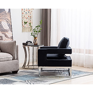 CIMOO Velvet Accent Chair Set of 2 with Back for Living Room, Modern Armchair for Bedroom Tufted Single Sofa Chair Upholstered Comfy Reading Chair Extra Wide Arm Chair with Sliver Legs, Black