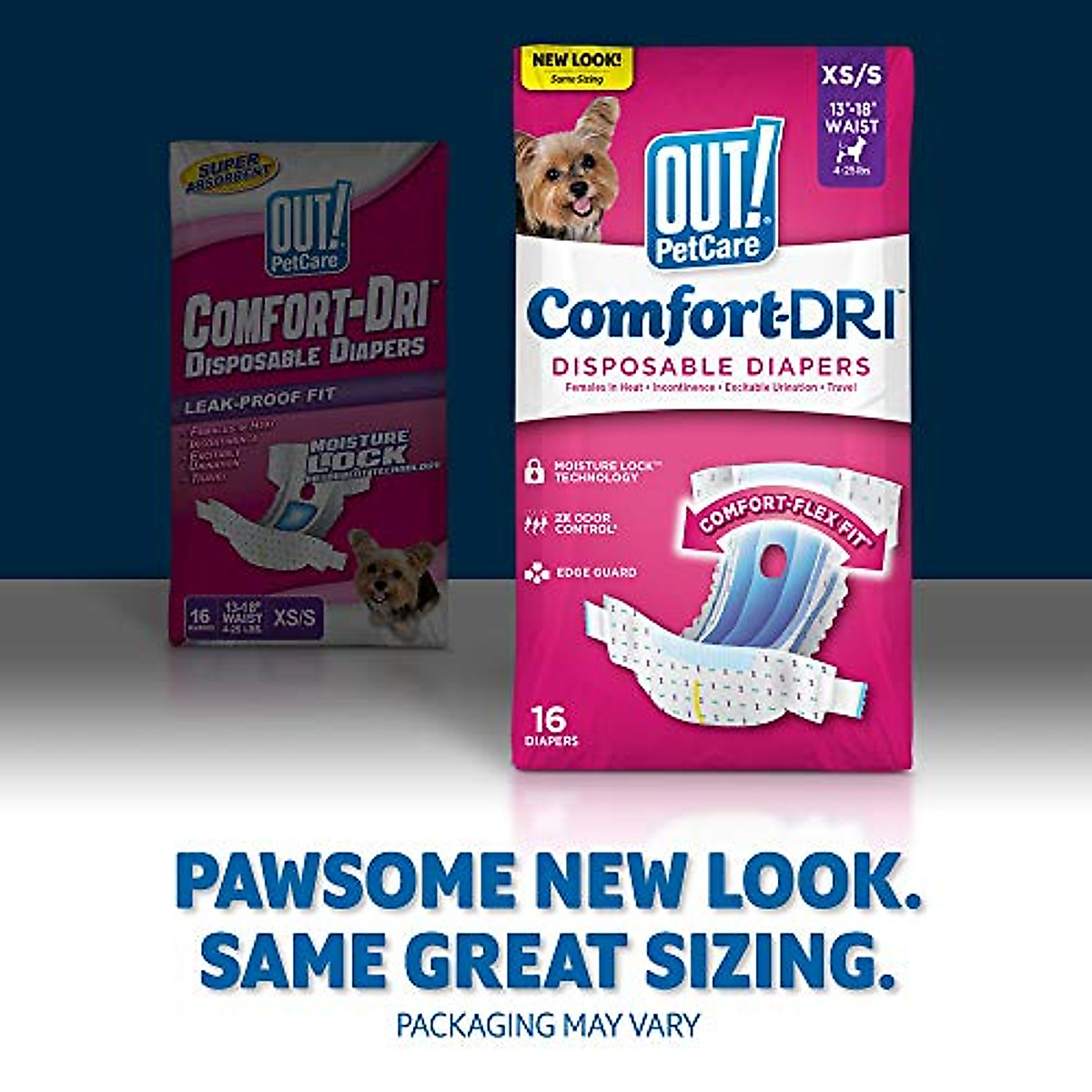 OUT! Pet Care Disposable Female Dog Diapers - Absorbent with Leak Proof Fit - XS/Small (Waist 13-18in) - 16 Count