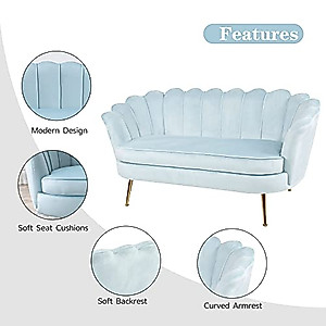 QHITTY Velvet Loveseat, 58'' Velvet Sofa Accent Couch Settee Upholstered Chair, 2 Seater Small Loveseat for Small Spaces, Living Room (Light Blue)