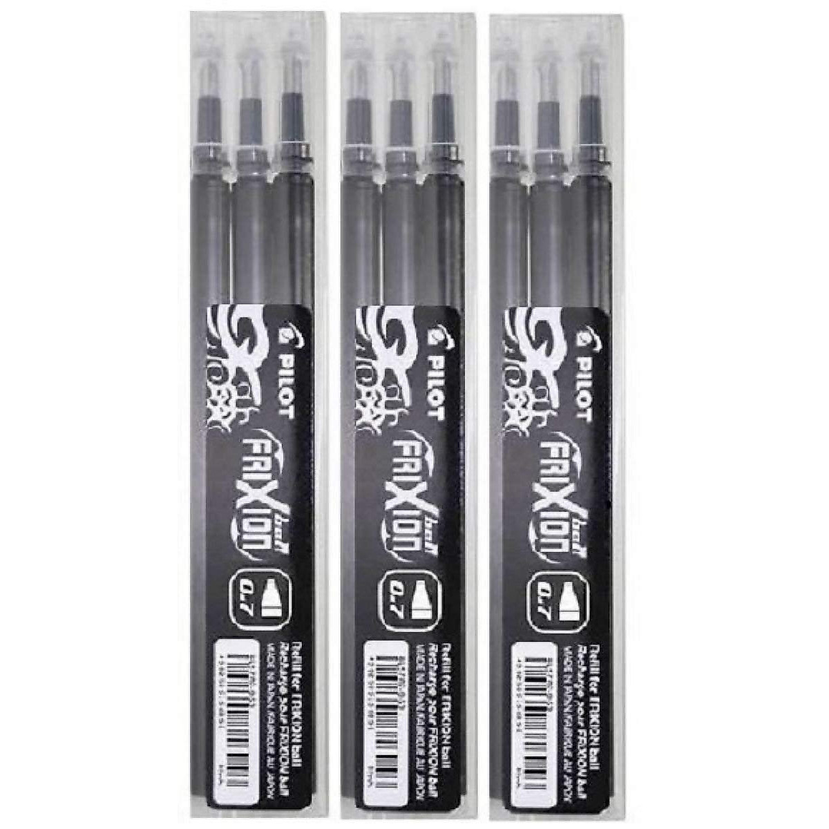Pilot Black Frixion Clicker Retractable Fine Rollerball Erasable Pens Pen Refills Replacement Spare Ink BLS-FR7 (Pack of 3-9 Refills)