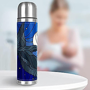Abstract Bird Moon Night Stainless Steel Coffee Thermos, Double Walled Insulated Water Bottle for Outdoor Sports, Office, Car (17 OZ/500ML)