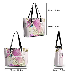 Womens Handbag Unicorn And Flowers And Butterfly Leather Tote Bag Top Handle Satchel Bags For Lady